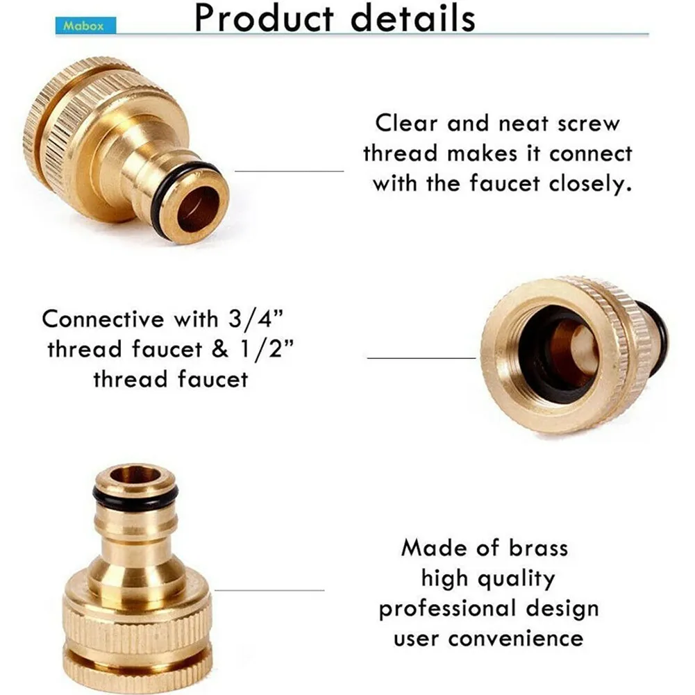 Water Pipe Connector Fitting Adaptor 3/4in to 1/2in Brass Hose Tap ...
