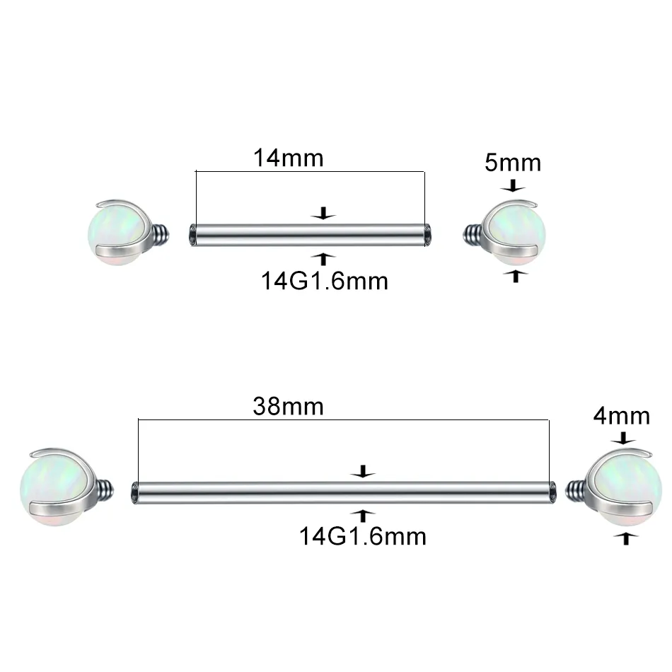 G23 Titanium Industrial Barbell Ring with Opal Internal Thread for ...