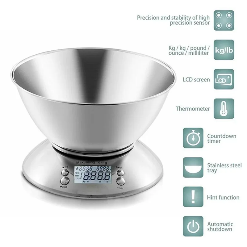 Precise Kitchen Digital LED Electronic Scale With Removable Bowl Food ...
