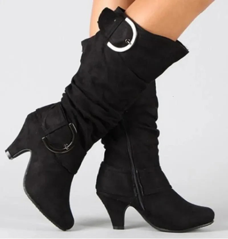 Kitten Heel Knee High Boots - Autumn Suede Buckle Design, Shop Now ...