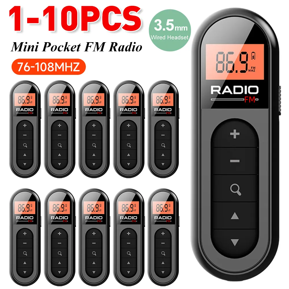 Qty:1-10 Portable Backlight Mini FM Pocket Radio w/ Antenna, 3.5mm Jack ...