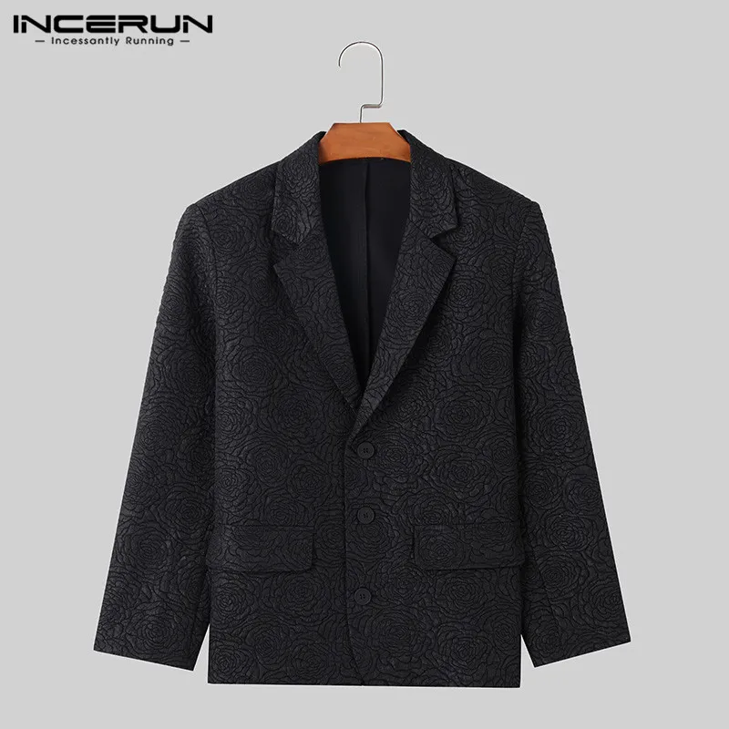 INCERUN Korean Style Men's Textured Rose Padded Shoulder Suit trench ...