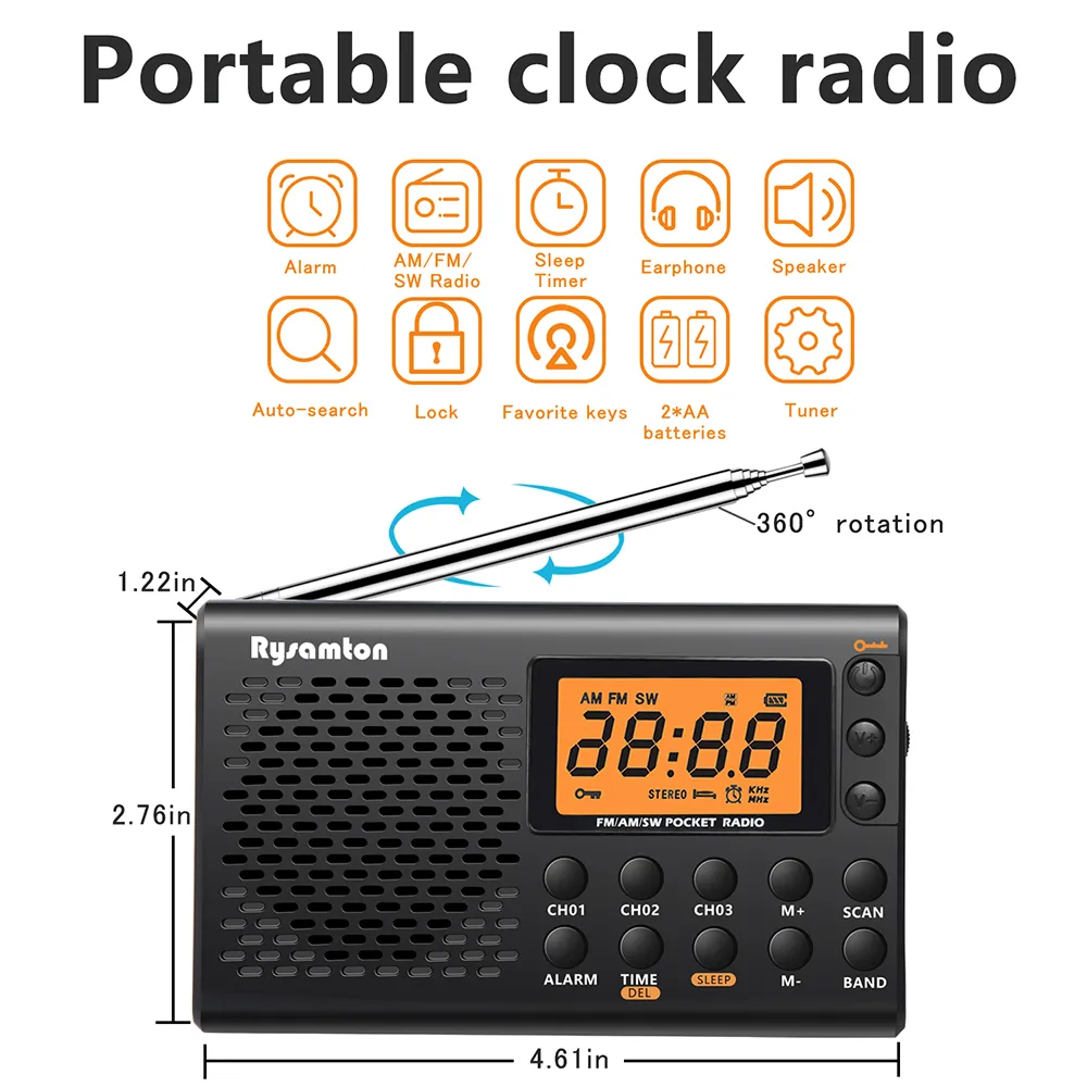 Am FM Radio Portable Rechargeable Battery Radio With Digital Display ...