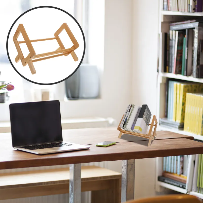 Natural Bamboo Wood Desktop Bookshelf Organizer, Rustic Bookshelf Desk ...