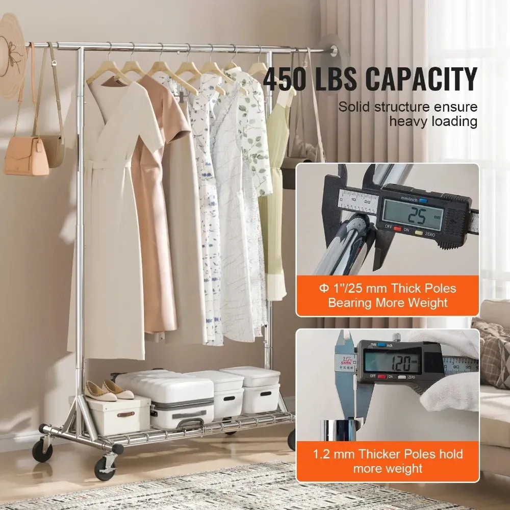 Clothes Rack with Wheels, Commercial Rolling Clothes Rack, 450 lbs ...