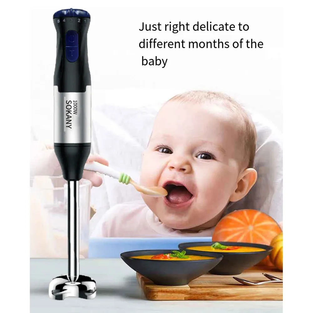 5-in-1 Electric Food Processor: Stainless Steel Handheld Mixer with ...