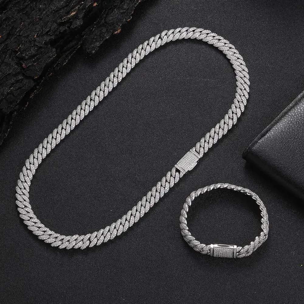 Premium 10mm Lab Diamond Cuban Link Chain: S925 Silver Plated Necklace ...