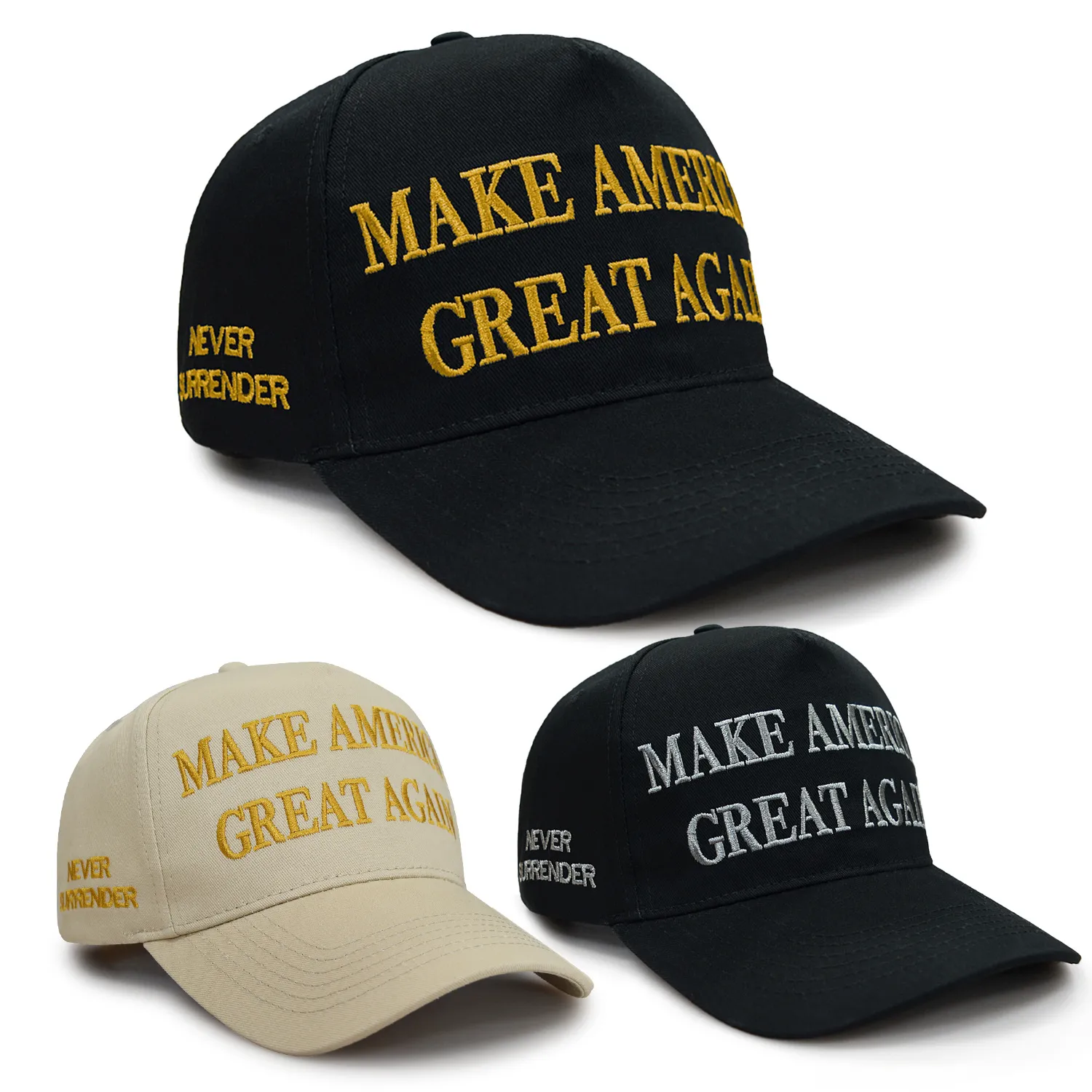 DHgate.com:Embroidered Black Gold MAGA Baseball Cap - Trump 2024 'Never ...