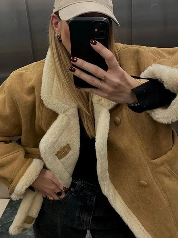 Premium Lamb Leather Jacket with Wool Collar: Thickened Fur, Warm Biker ...