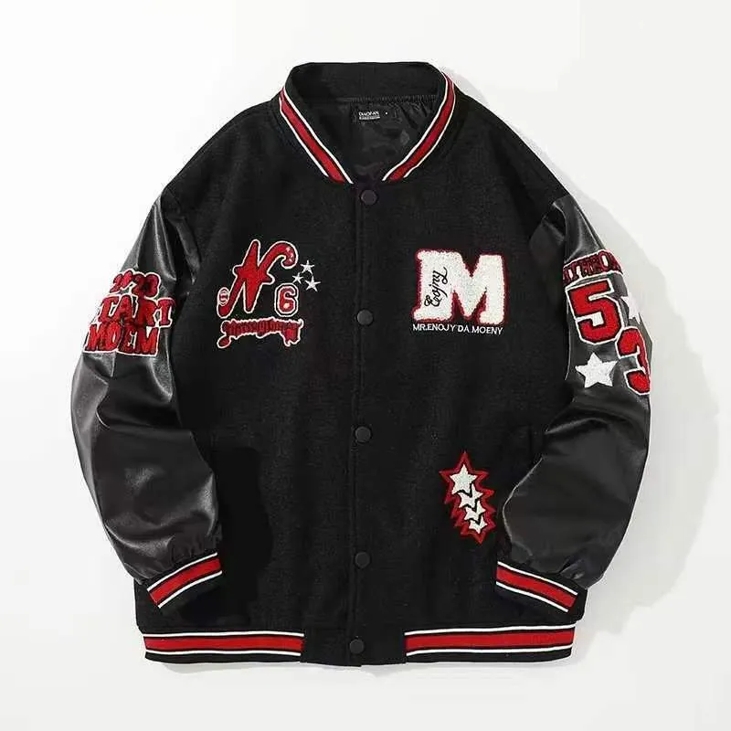 Vintage Collage Varsity Jackets Men Bomber Jacket Embroidery Oversized ...