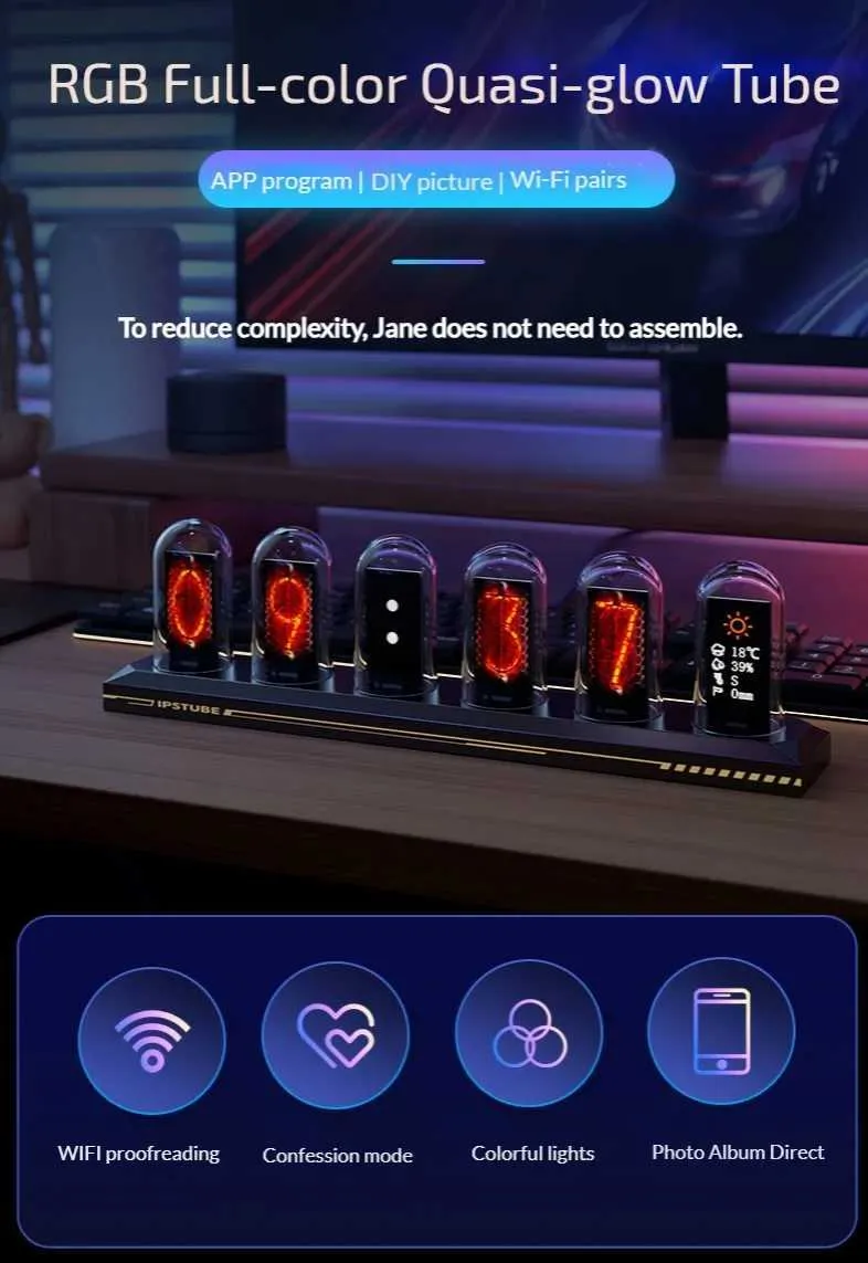 Nixie Tube IPS Retro Glows Analog Clock On Home Screen With Color ...