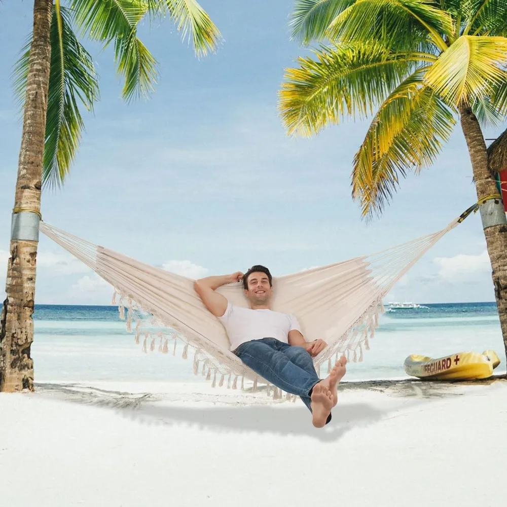 Swing Doble Hamaca Max 500 Libras, Macrame Beige Patio Interior ...