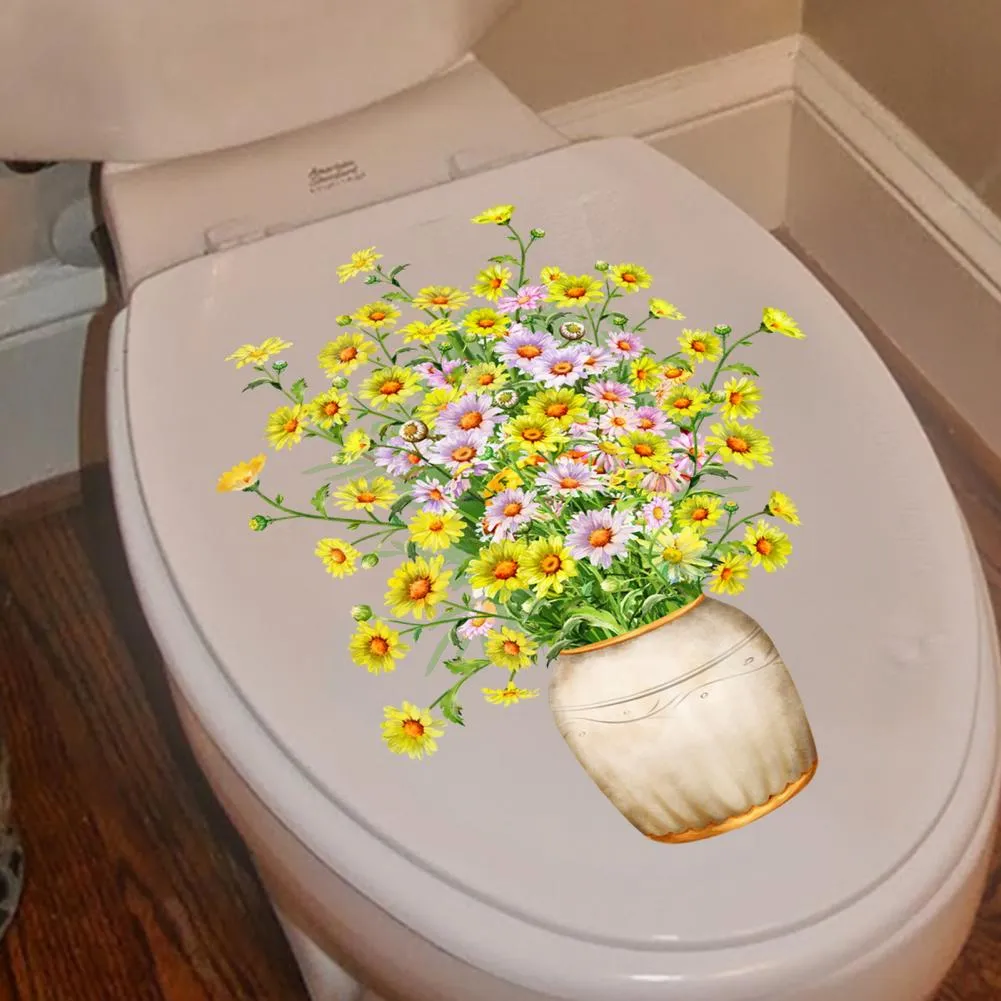 DHgate.com:Vibrant Yellow Floral PVC Toilet Wall Sticker for Bathroom ...