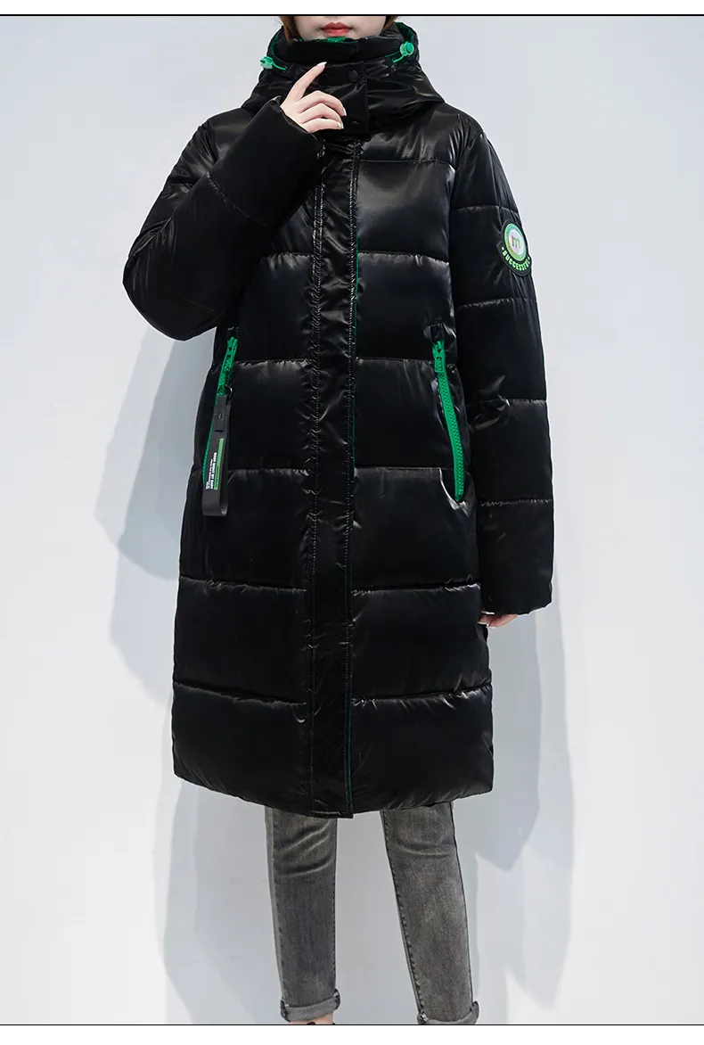 Women's Winter Warm Trench Coat: Glossy Fashion Parka with Hooded ...