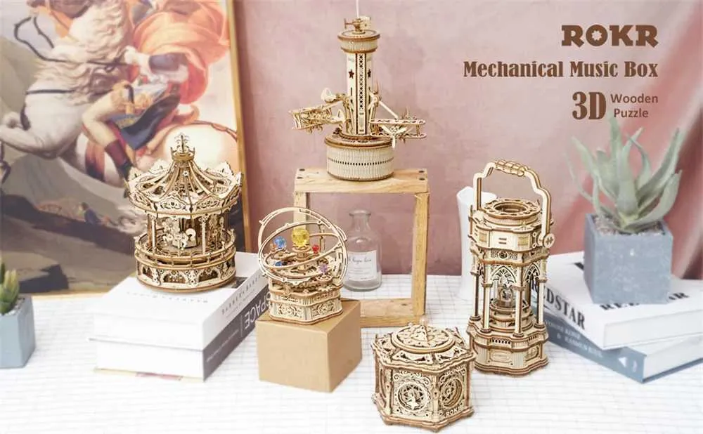 DHgate.com:3D Puzzles ROKR Rotating Starry Night Mechanical Music Box 3D Wooden Puzzle Assembly ...