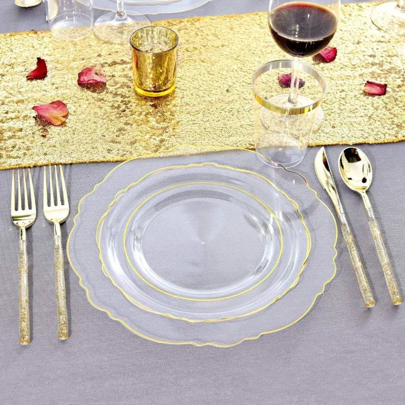 Transparent Gold Plastic Plates with Flashing Gold Handles - Disposable ...