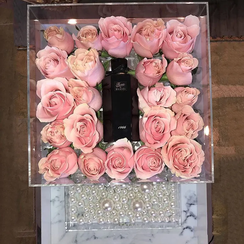 Acrylic Rose Box Clear Flower Display Case, Makeup Organizer & Gift Box ...