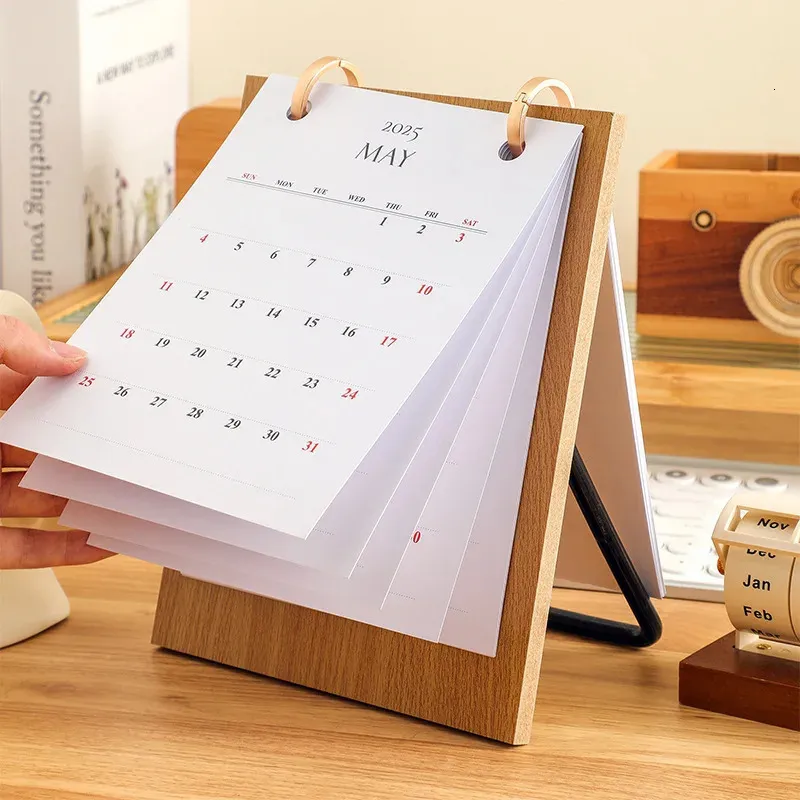 Wholesale Simple Flip Paper Desktop Calendar With Wooden Brackets For ...