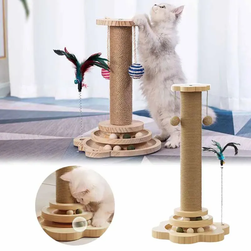 Durable Solid Wood Cat Climbing Frame with Sisal Scratch Post ...
