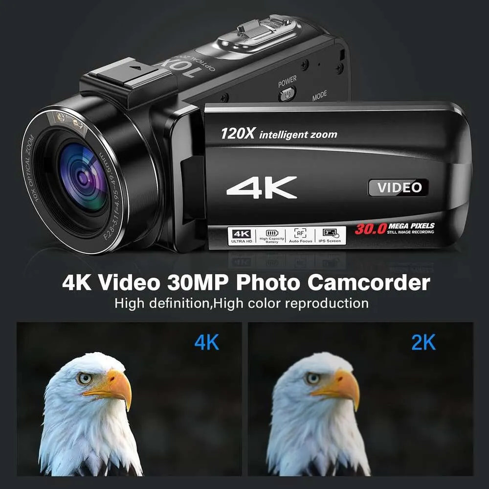 Professional 4K Camcorder with 10X Optical Zoom, 120X Intelligent Zoom ...