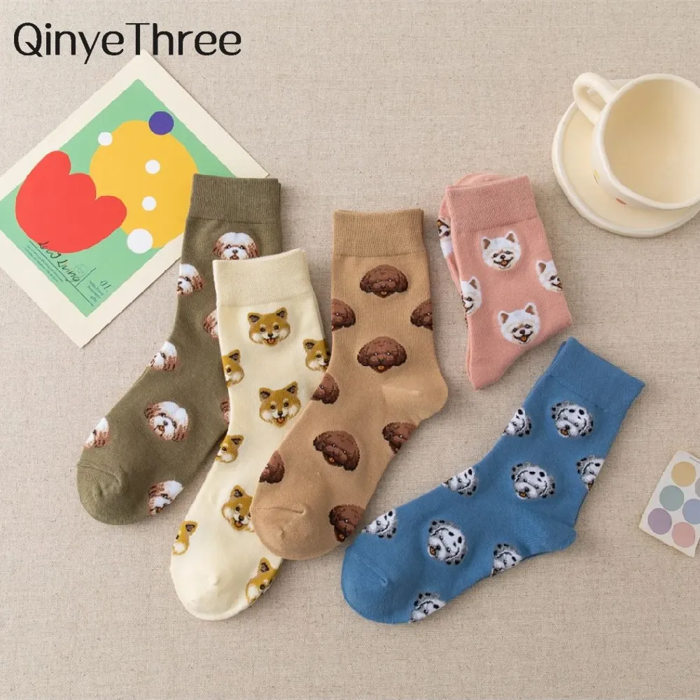 Sokken Cute Cartoon Dog Socks Japanese Style Middle Tube Socks For ...