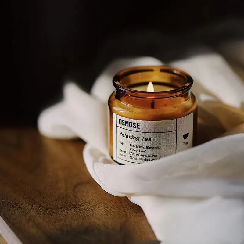 Wholesale Amber Glass Scented Candle Glass With Lid Round Cosmetic Jarn ...