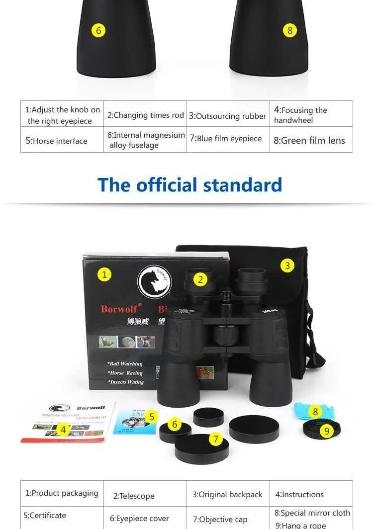 High Power Zoom Binoculars: 10-180x90 HD Optics, Light Night Vision ...