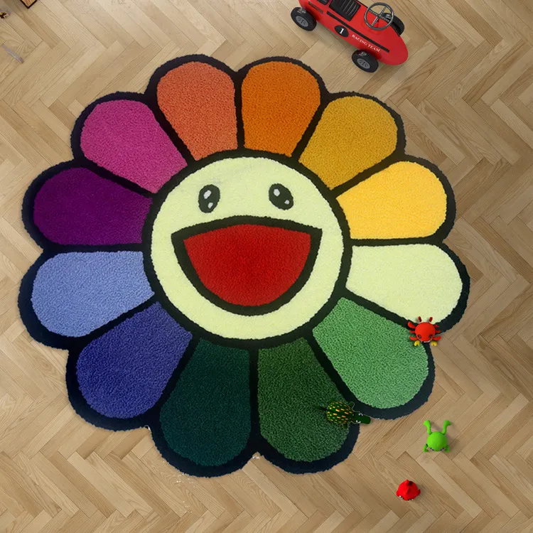 INS Cartoon Flower Round Carpets To Go Anti Slip Plush Rug For ...