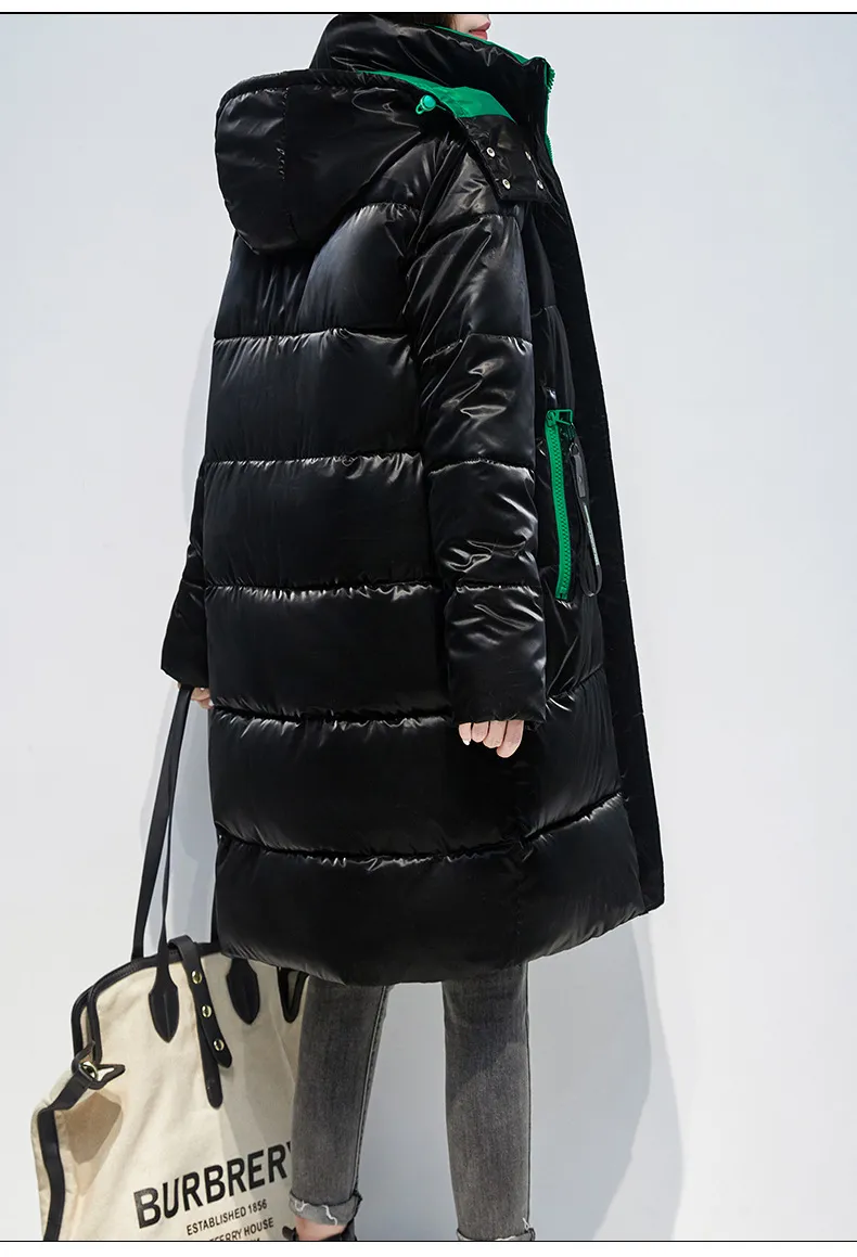 Women's Winter Warm Trench Coat: Glossy Fashion Parka with Hooded ...