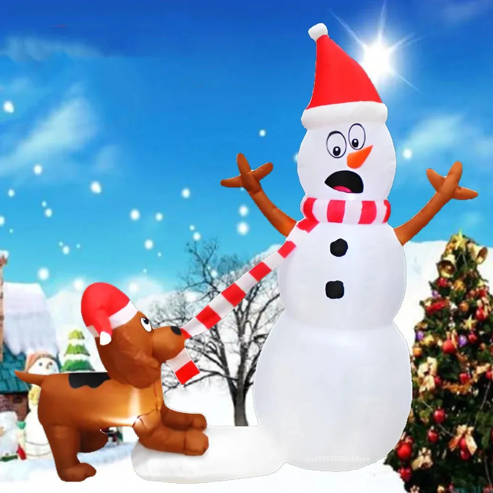 Giant Luminous Christmas Inflatable Dog Bite Snowman For Outdoor Party ...