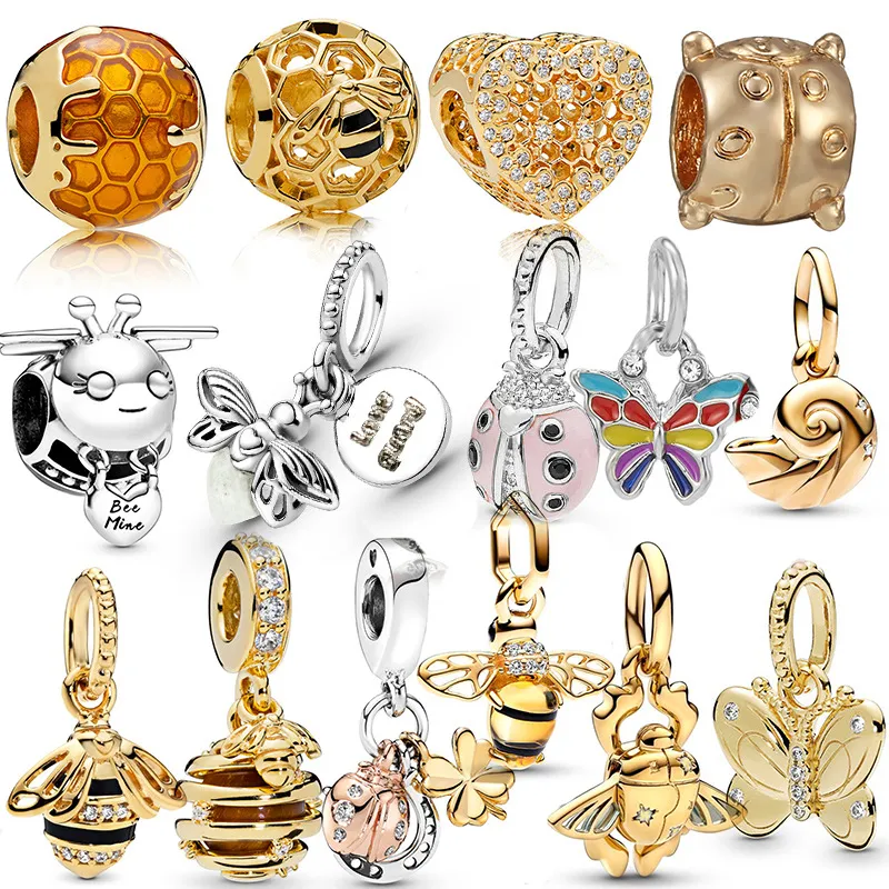 European Silver Charms Bracelet: Bee, Butterfly & Ladybug Dangle - Shop ...