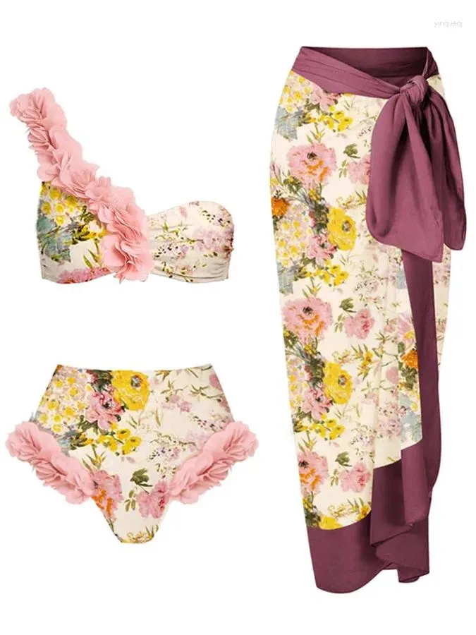 Women's 2024 Single-Shoulder Petal Bikini: High-Waisted Two-Piece Beach ...
