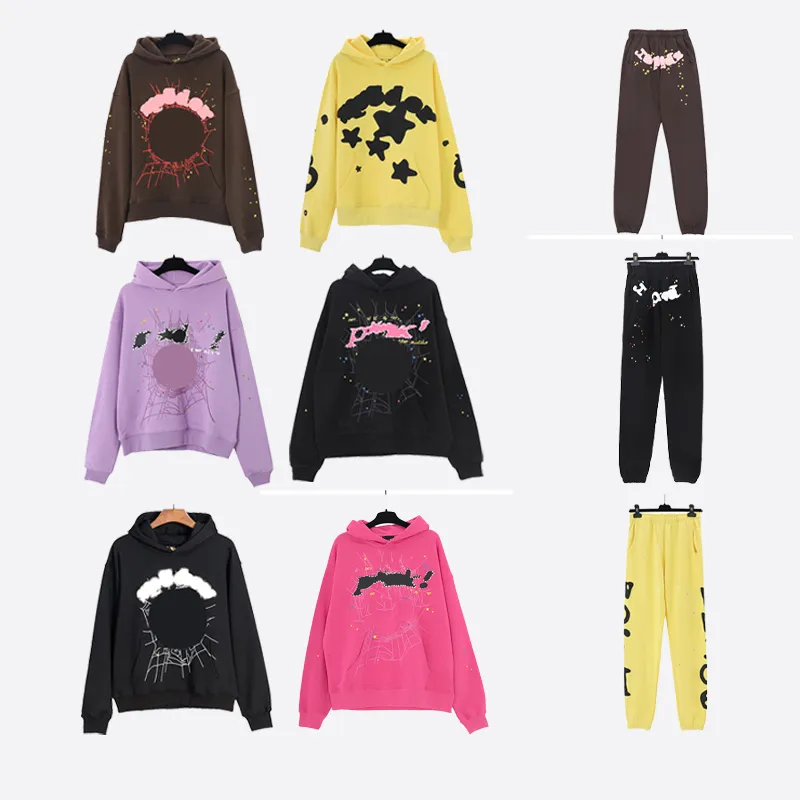 Spiderman Designer Sp5der Pink Hoodie Set Hip Hop Artist Tracksuit With ...
