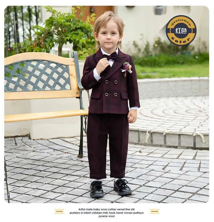 Suits Children Wine Red and Yellow Luxurious Party Photograph Dress ...