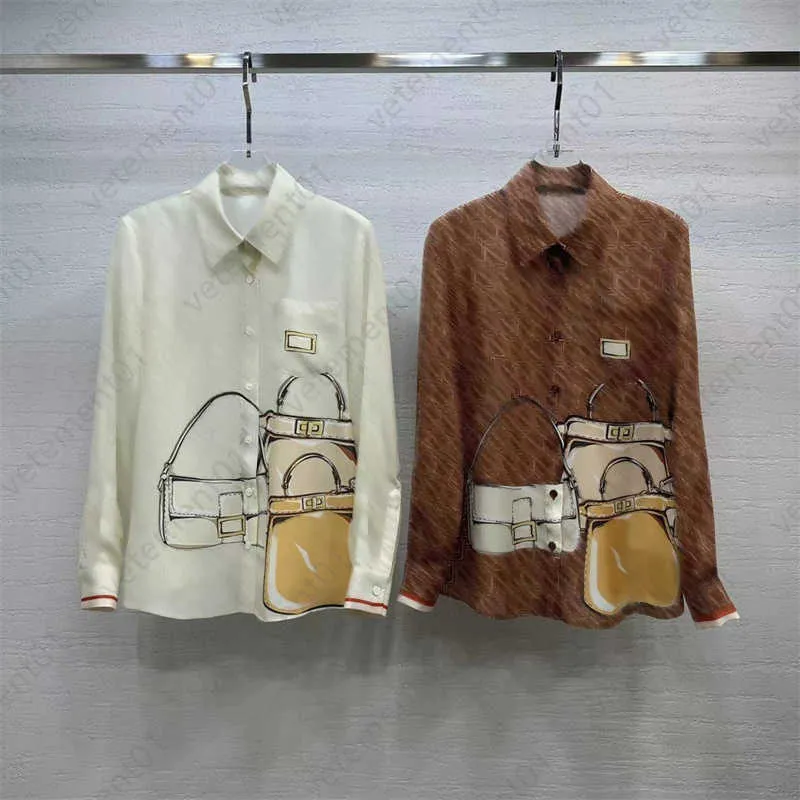 Women's Silk Blouse - Custom Digital Print, Classic Long Sleeve Lapel ...