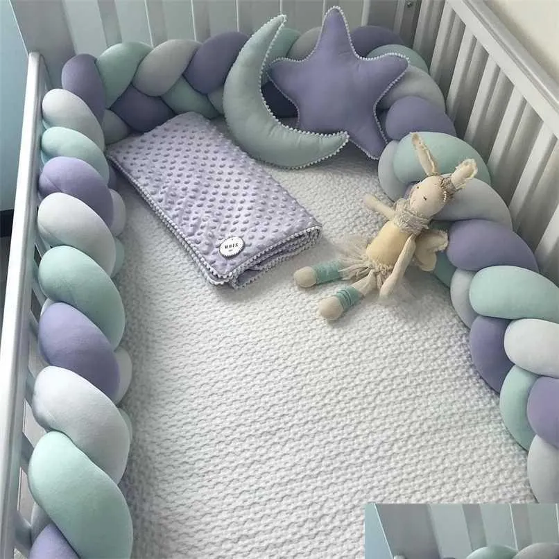 Bed Rails 3 Meter Baby Bumper Braid Knot Pillow Cushion For Infant Crib ...