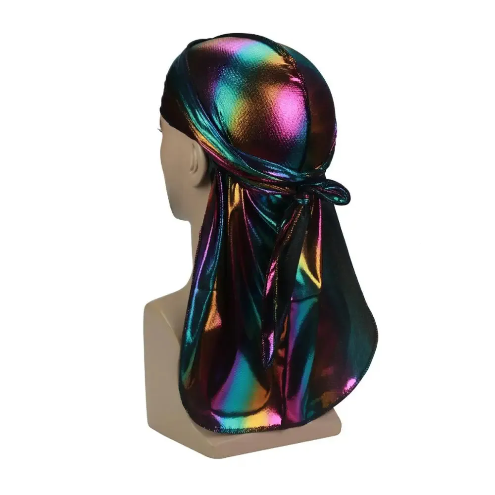 Fashion Men Colorful Durag Wave Caps Mens Sparkly Silky Durags Turban
