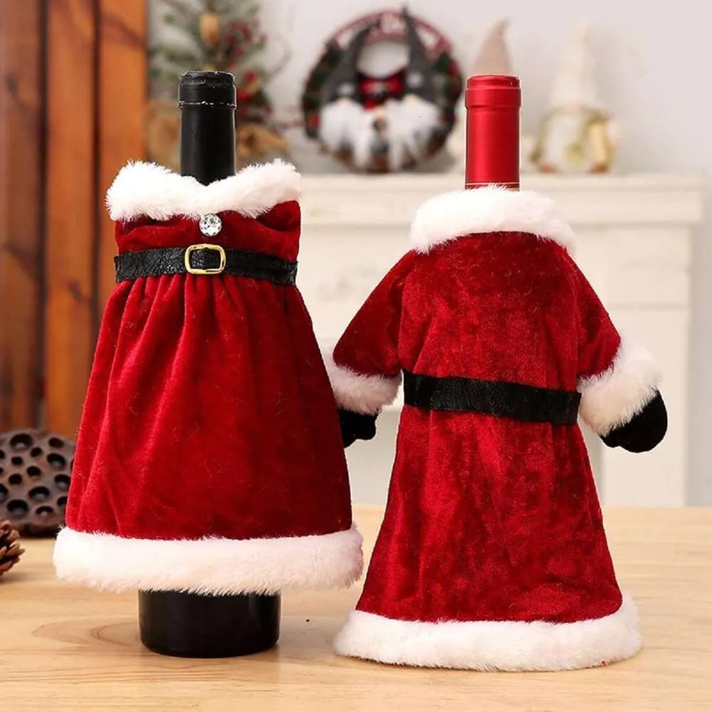 Christmas wine bottle cover 2 Packs Velvet Coral Fleece Fabric Wine ...