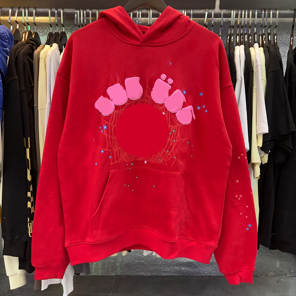 Spiderman Designer Sp5der Pink Hoodie Set Hip Hop Artist Tracksuit With ...