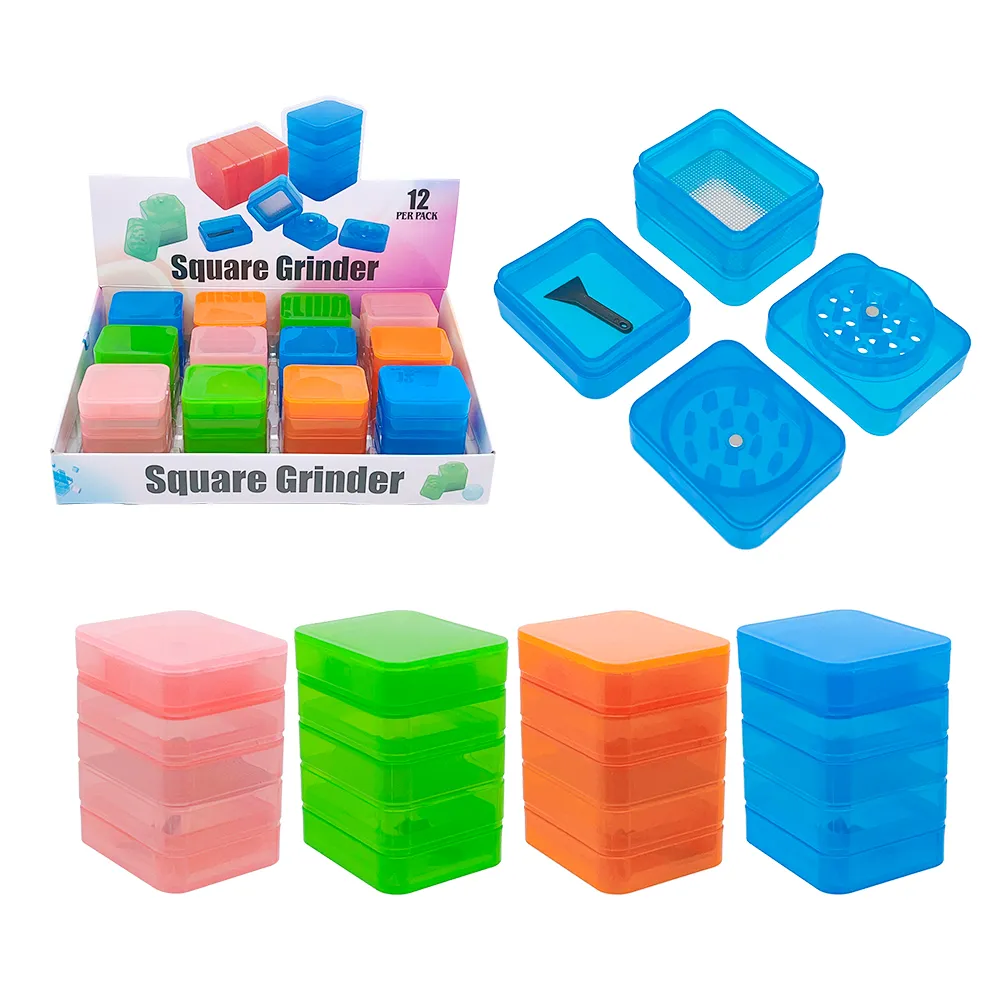Square Plastic Tobacco Herb Grinder 4 Part Hand Grinders For Smoking ...