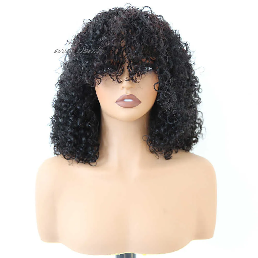 Mayqueen 12 Inch Curly Human Hair Bob Wig With Bangs Super Double Drawn ...