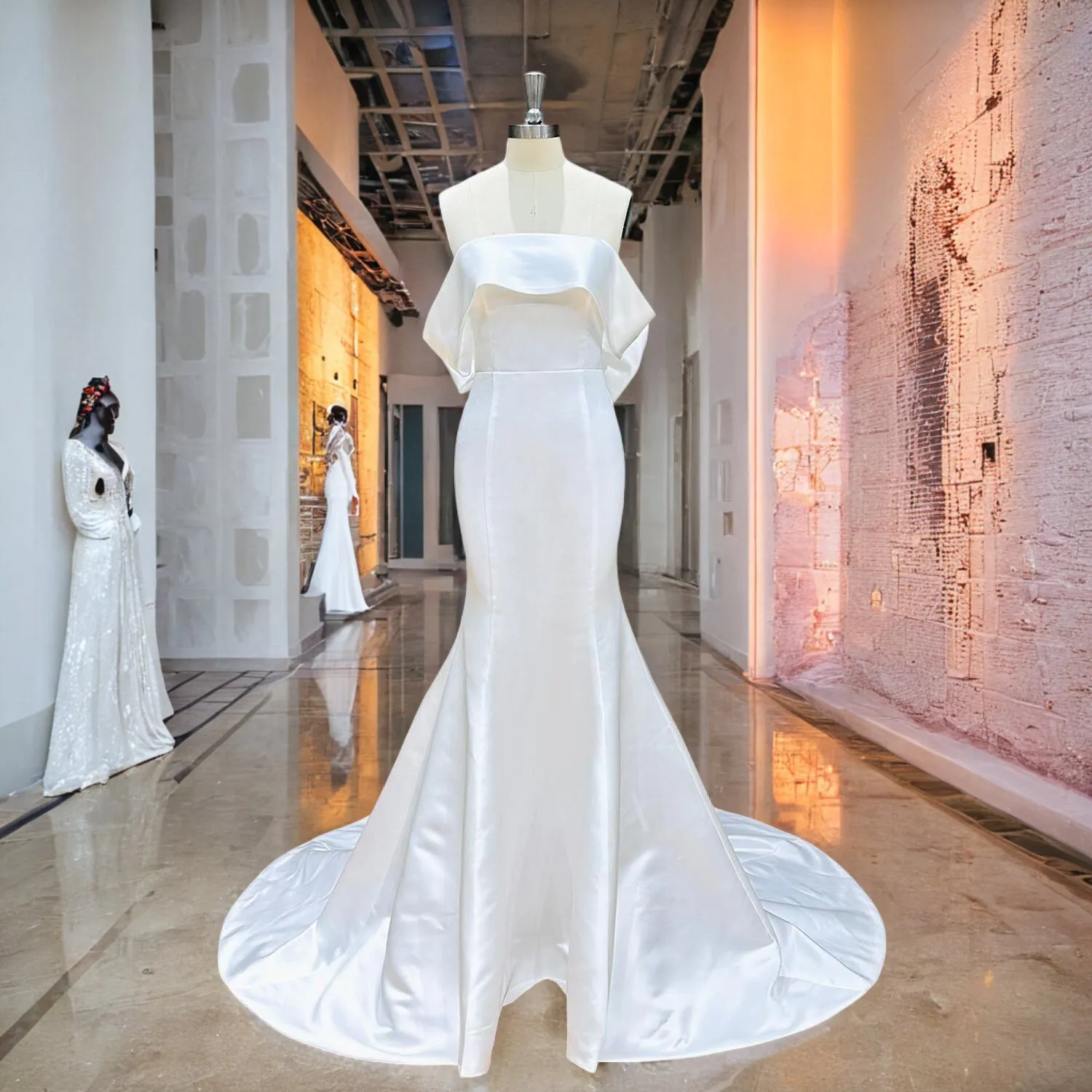 DHgate.com:Hire Lnyer Strapless Neck Zipper Up Back Simple Satin ...
