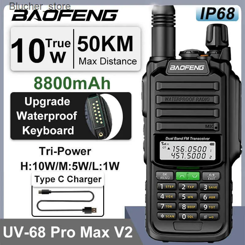 Baofeng UV 68 Pro Max V2 Walkie Talkie Uv 5r With 10W Power, IP68 Rating, 8800mAh Battery, USB C ...
