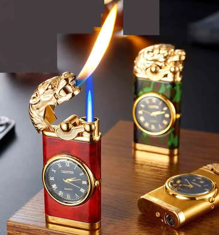 Double Flame Inflatable Butane Lighter No Gas Tiger Eagle Crocodile ...