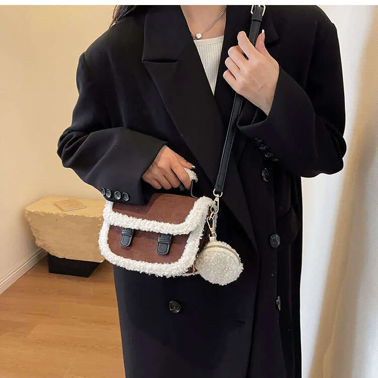 Small Square Crossbody Bag - Winter Plush Color Contrast Design, Shop ...