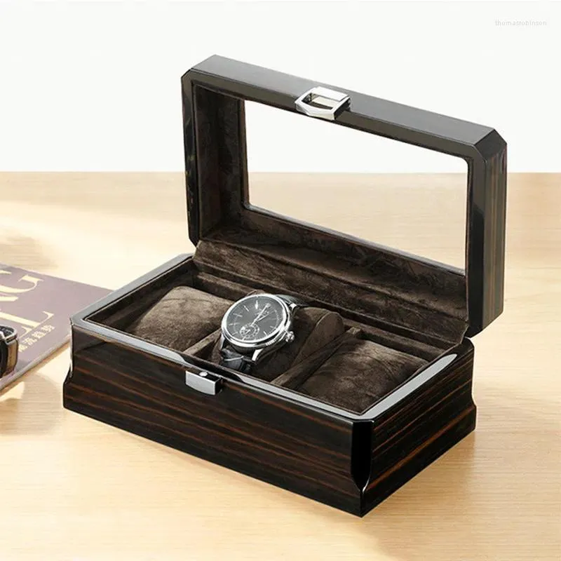 Embers Luxury Wood Grain Wooden Watch Storage Box With 3 Slots, Velure ...