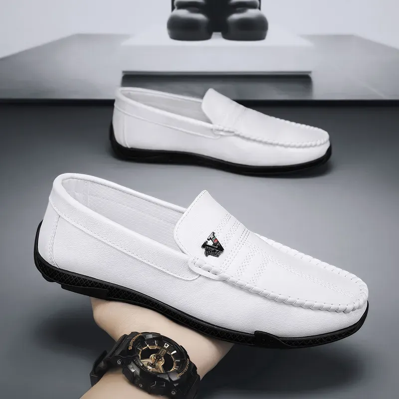 Wholesale Sophisticated Black And White Loafers Mens Style: Leather ...