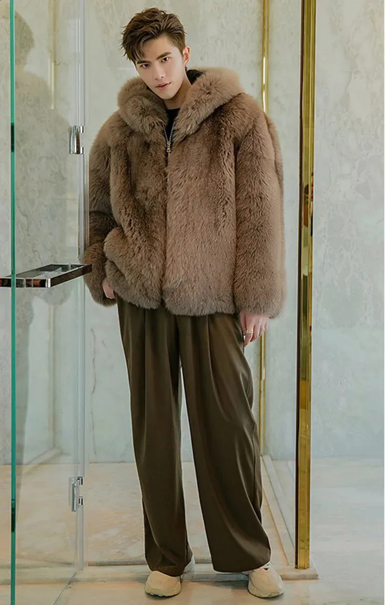 Pfnw Autumn Hoodie Mens Short Fur Coat S Fox Fur Warm And Soft Fur ...