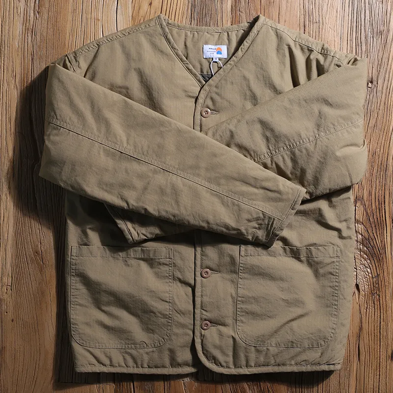 Japanese Vintage M65 Military Style Winter Collarless Cotton Jacket For ...
