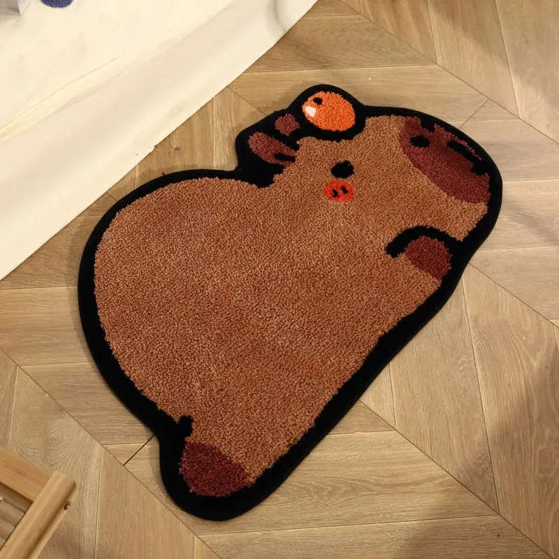 Capybara Cartoon Tufting Mat Soft Bedside Washable Bathroom Rugs For ...
